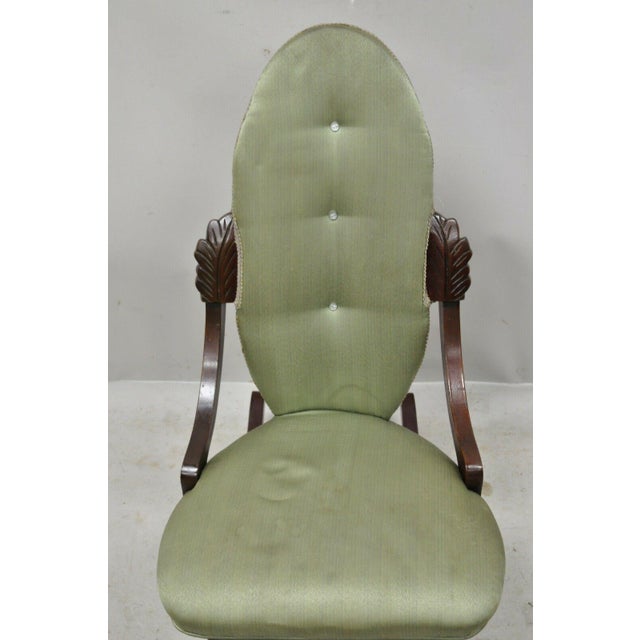 Vintage Victorian Small Mahogany Green Rocking Chair Rocker | Chairish