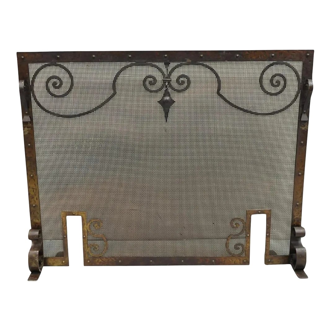 Antique Gothic Spanish Renaissance Hammered Iron Scrolling Fireplace ...