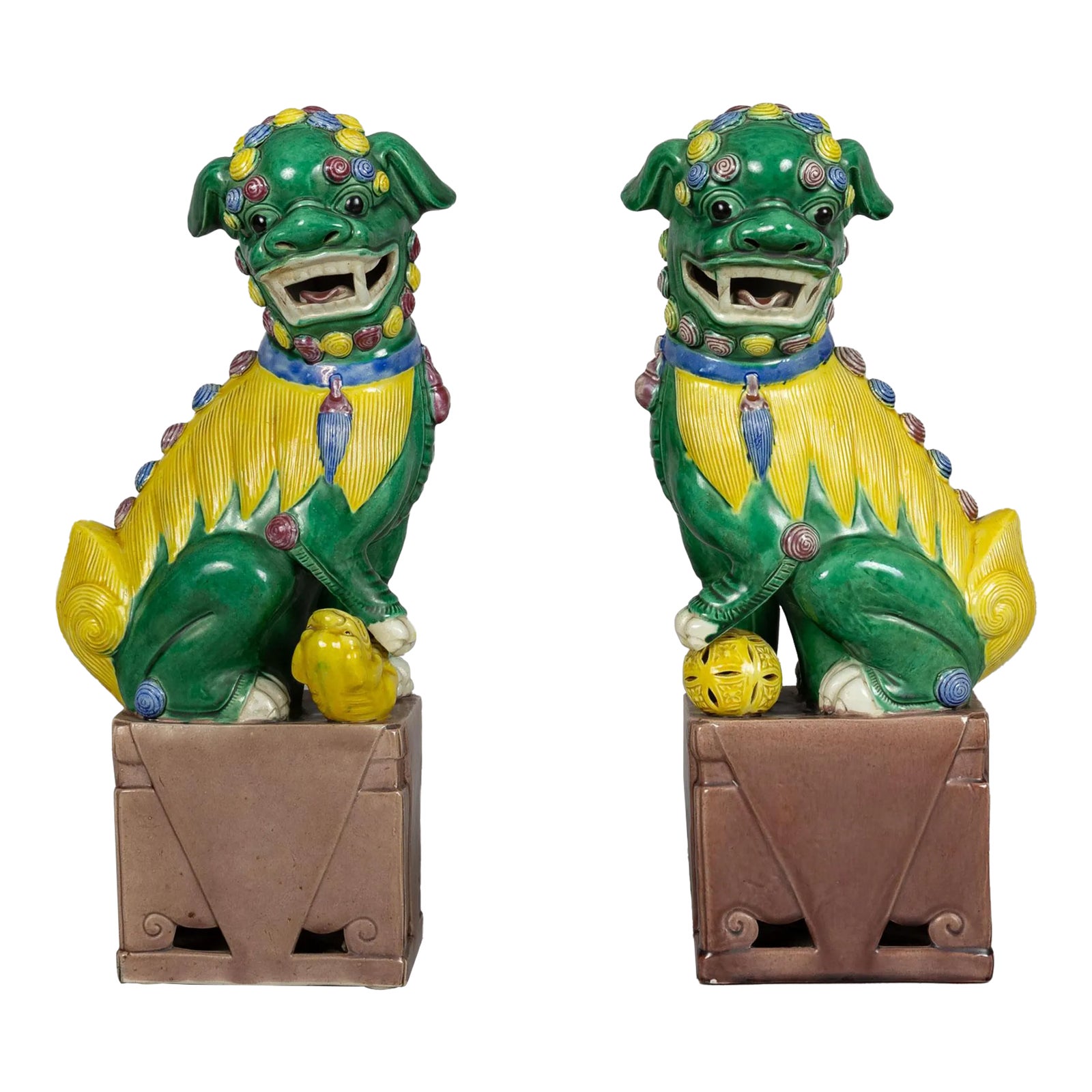 Pair of 1920s Chinese Porcelain Foo Dogs | Chairish
