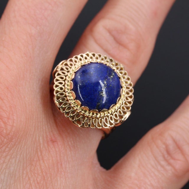 1960s Retro 4, 25 Carat Lapis Lazuli 18 Karat Yellow Gold Ring Size 4.5 ...