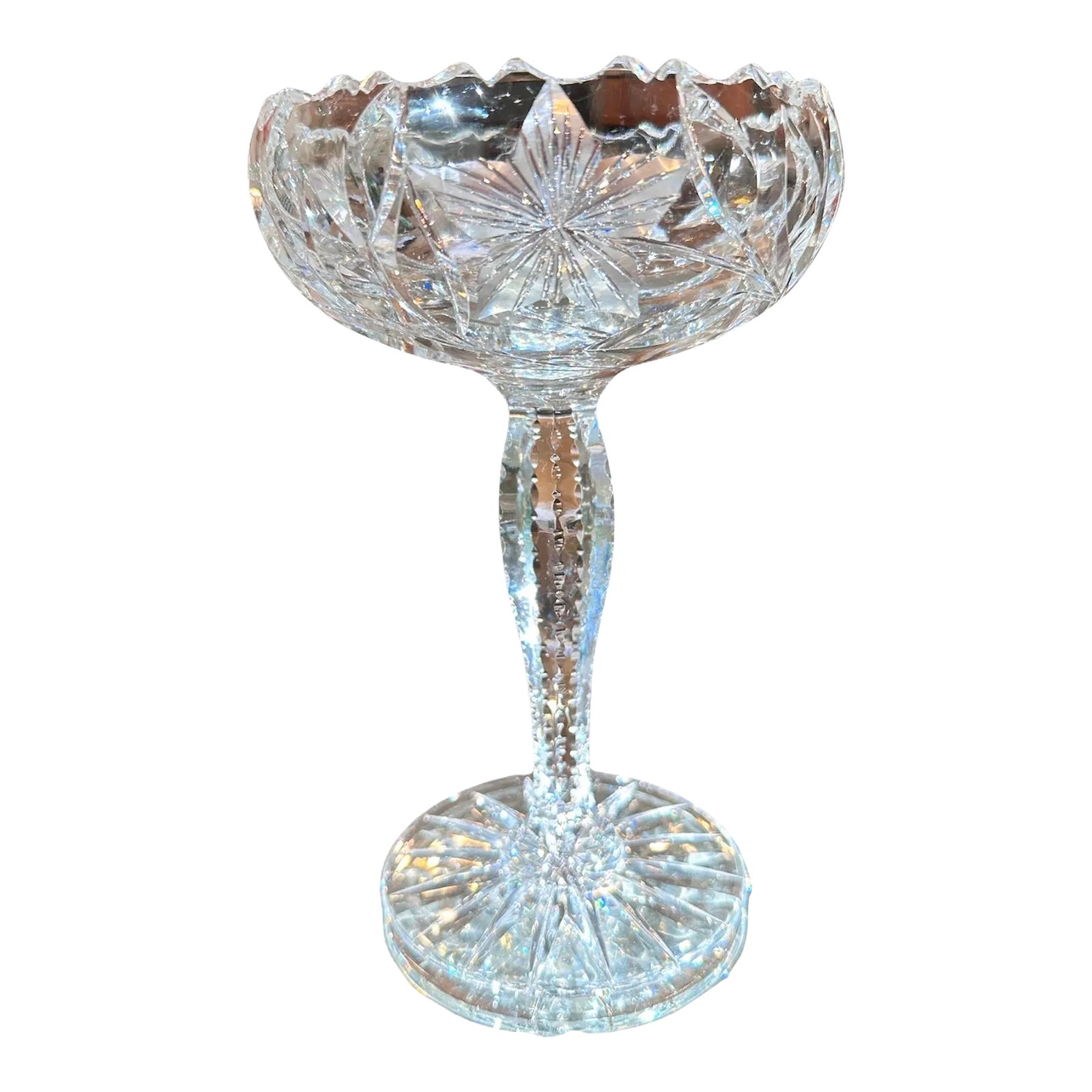 Antique American Brilliant Period Cut Crystal Compote Ripple Rim | Chairish