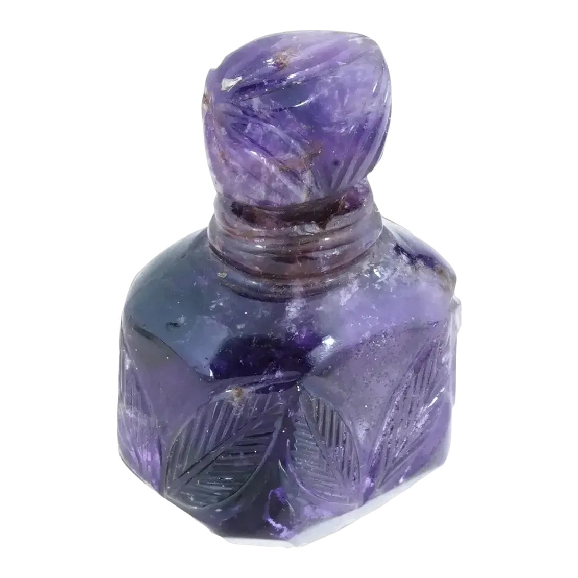 Vintage Miniature Carved Amethyst Perfume Bottle | Chairish