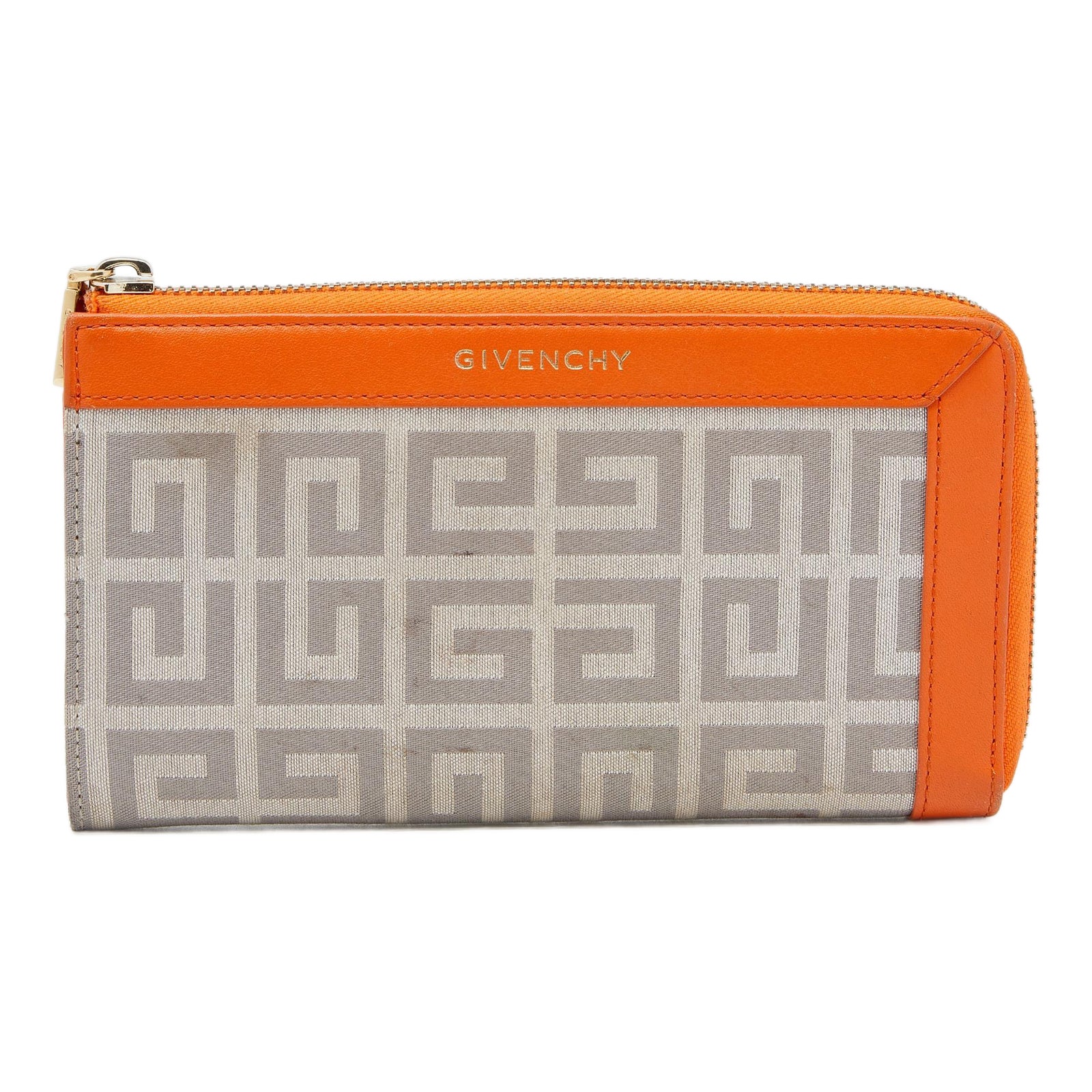 Givenchy Orange/Grey Signature Canvas And Leather Wallet | Chairish