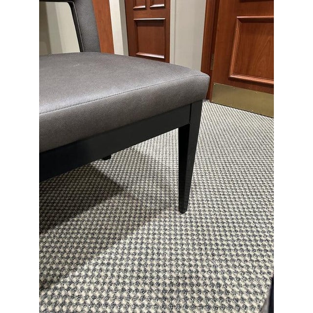 Blue-Gray Vinyl Hall Bench with Java Legs | Chairish