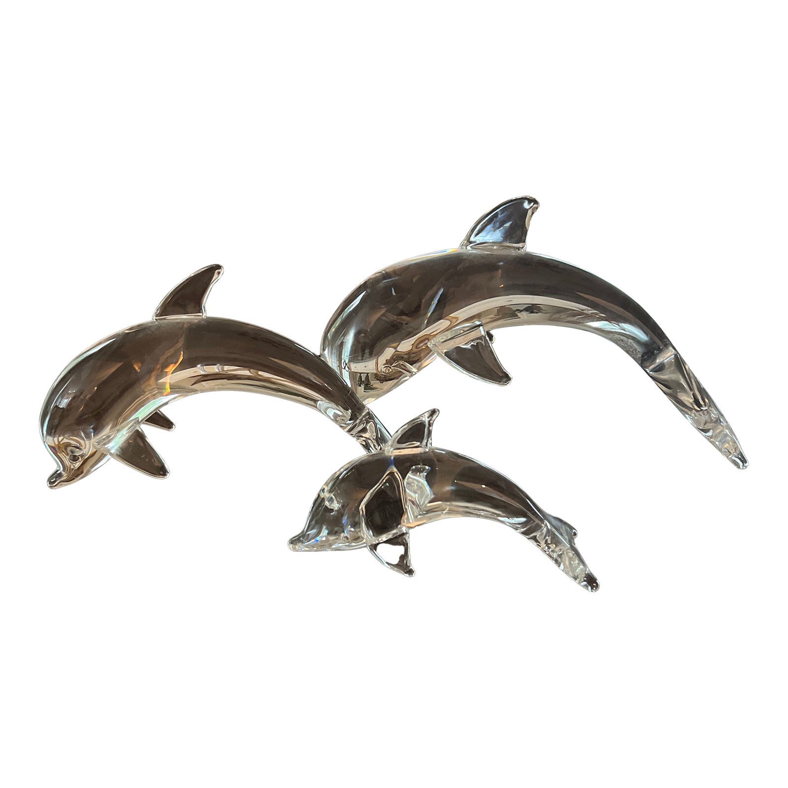 Signed Steuben Glass Dolphin Figurines - Set of 3 | Chairish