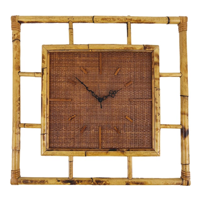 Vintage 1970s Large Geometric Bamboo Clock | Chairish