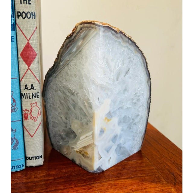 Large Vintage Pair of White Quartz Crystal Geode Polished Bookends ...