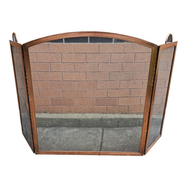 20th Century Copper Trifold Fireplace Screen | Chairish