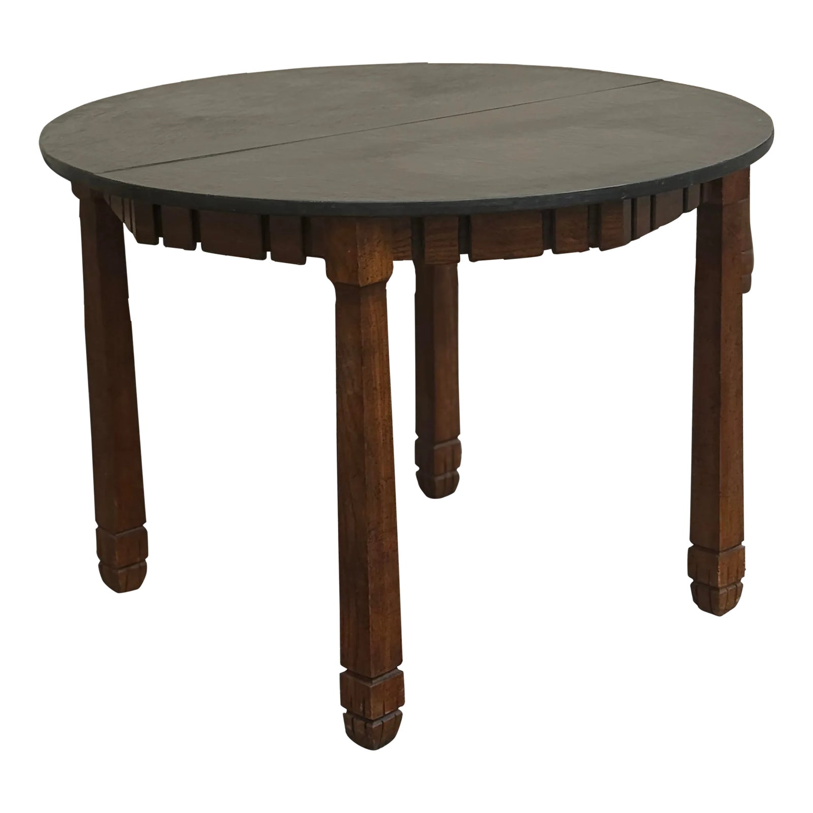 Vintage Rustic Spanish-Style Round Dining Table With Two Leaves | Chairish