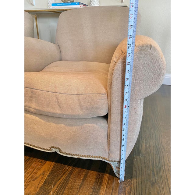 Antique French Linen Club Chairs - a Pair | Chairish