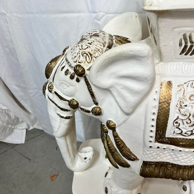 Mid Century Ivory With Gold Accents Elephant Plant Stand | Chairish