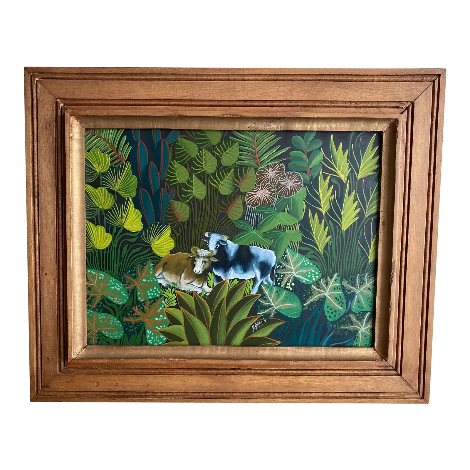 Jacques Geslin Listed Haitian Artist Original Oil Cows in the Jungle ...