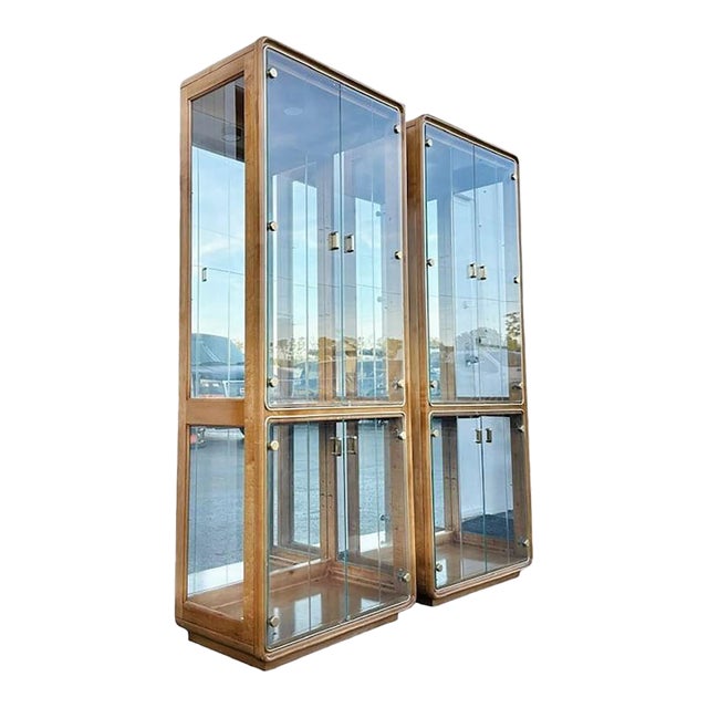 Set of 2 Vintage Post Modern Waterfall Display Cabinets | Chairish