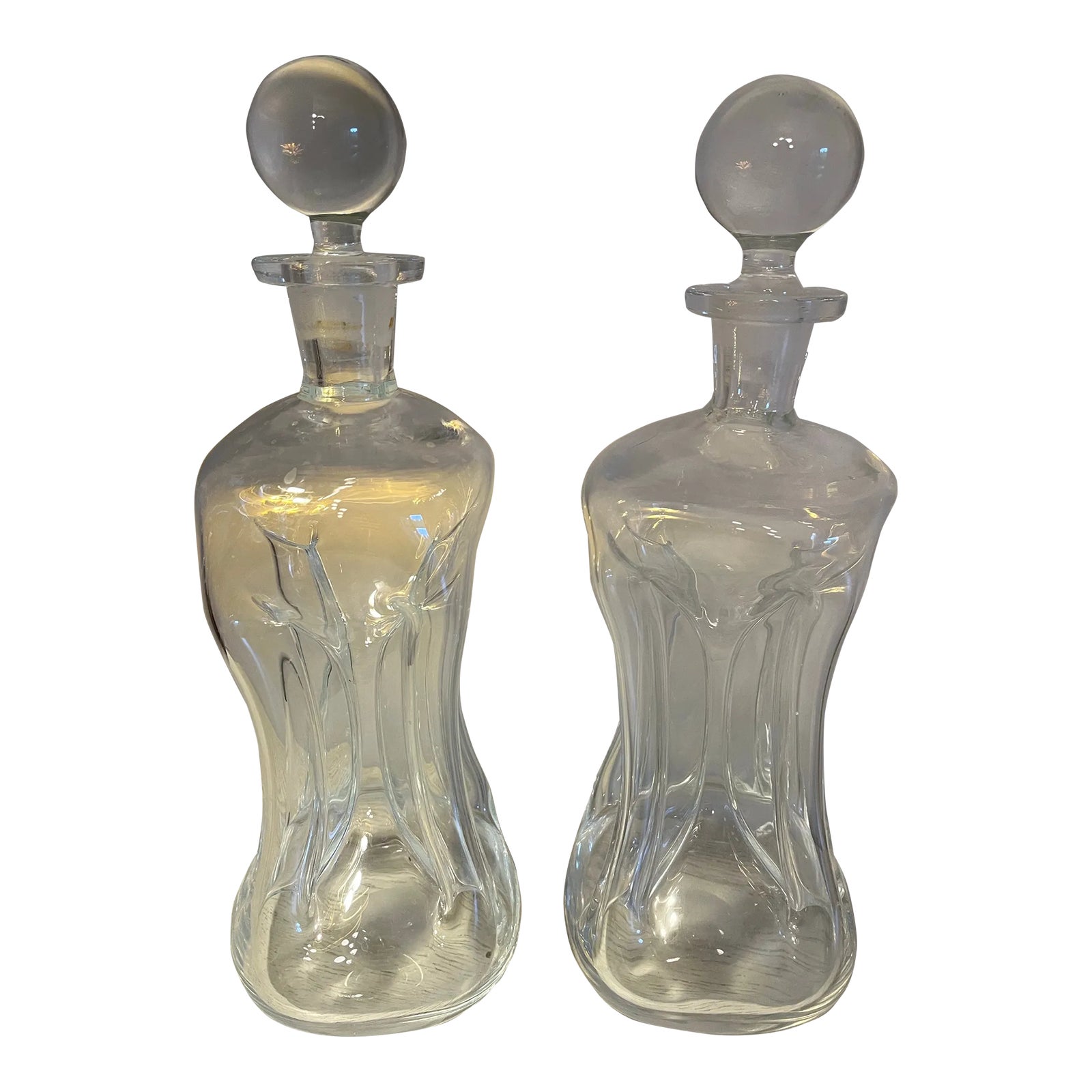 Pair of 1960s Danish Holmegaard Kluk Kluk Pinched Glass Decanters ...