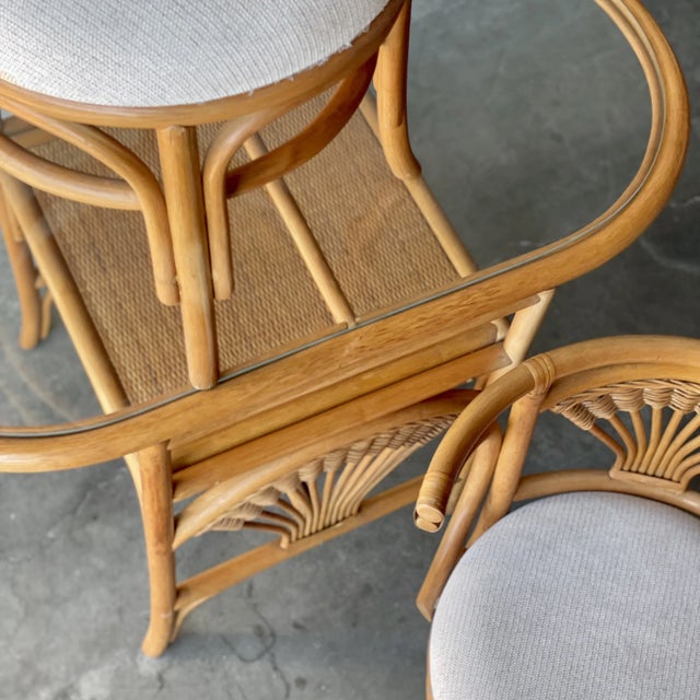 1970s Vintage Rattan Honeymoon Table and Chairs - Set of 3 | Chairish