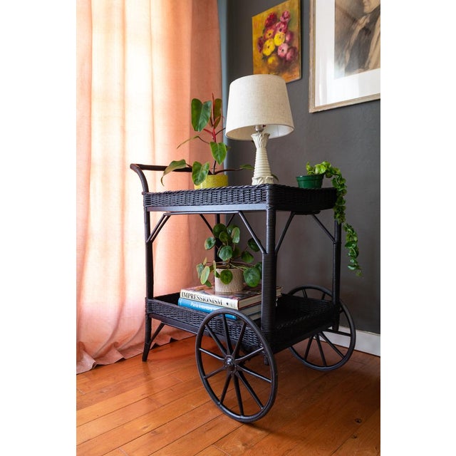 19th Century Black Wicker and Rattan Victorian Tea Cart | Chairish