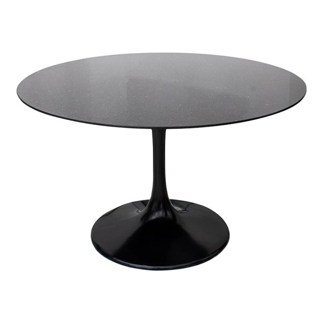 Knoll Style Circular Black Tulip Table | Chairish