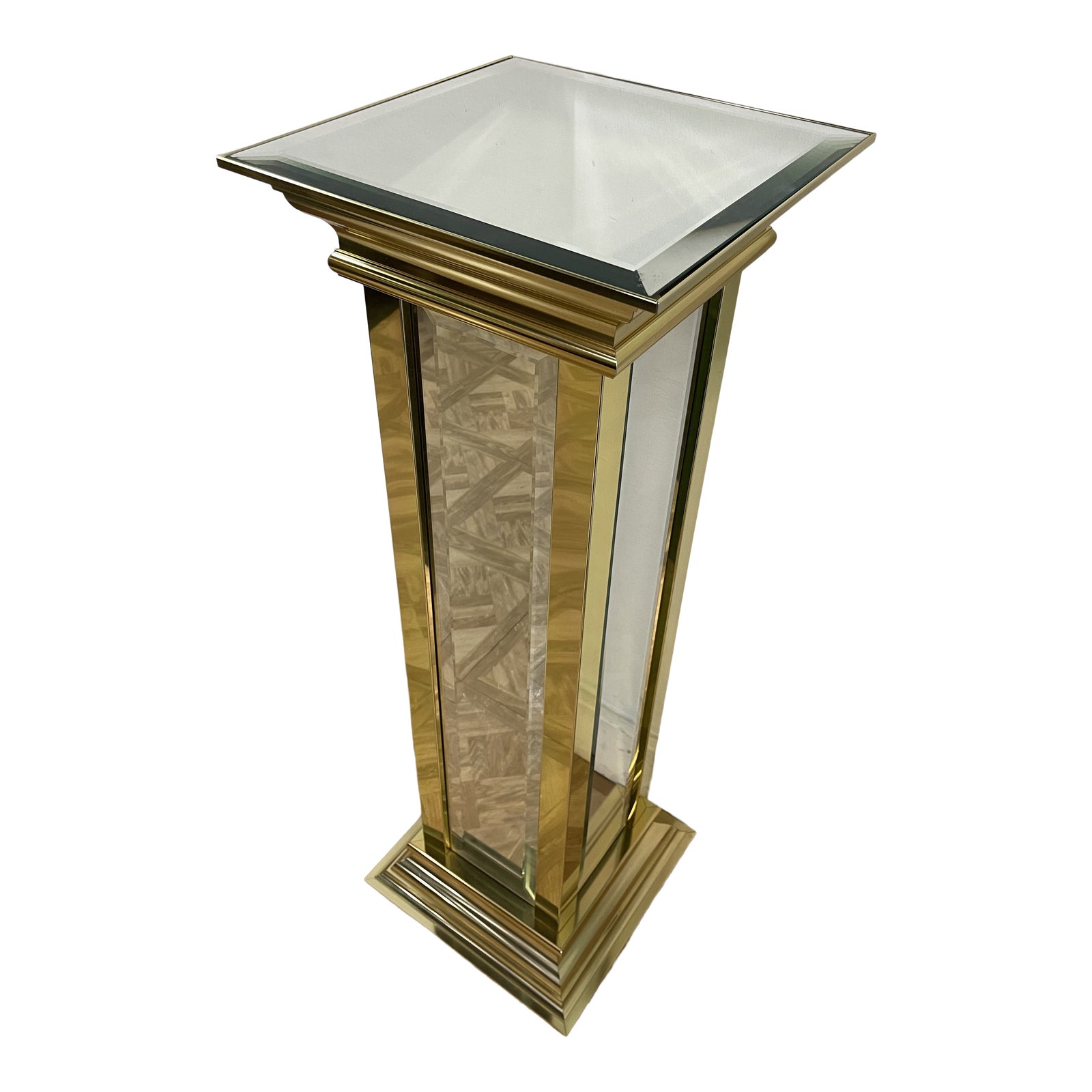1980s Square Aluminum and Beveled Mirror Pedestal Stand | Chairish