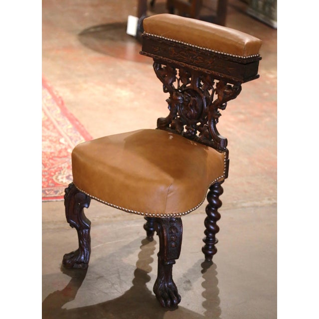 19th Century French Black Forest Carved Oak Smoking Chair With Cigar ...