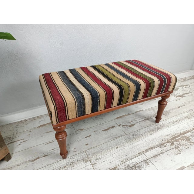 Hand Woven Kilim Rug Upholstered Bench | Chairish