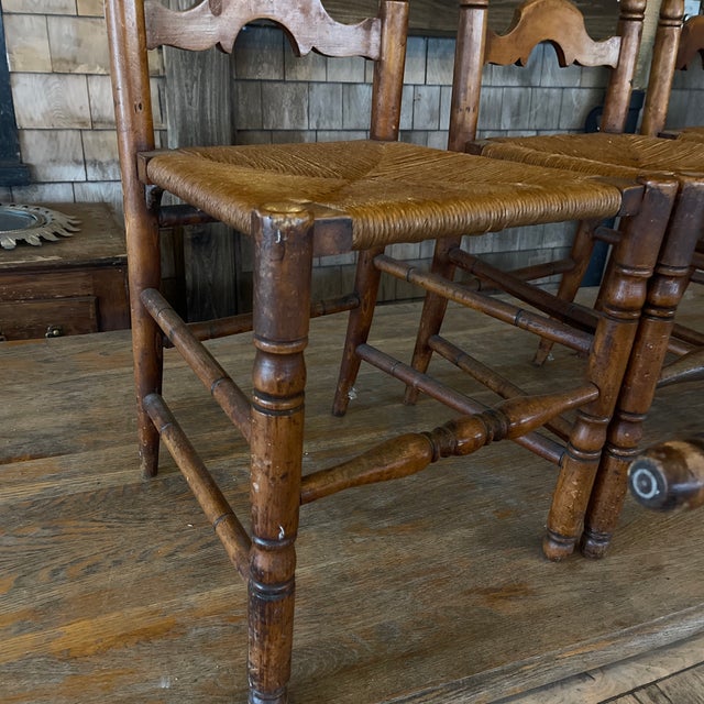 Mid 20th Century Set of Four Rush Seat Ladder Back Wood Chairs | Chairish