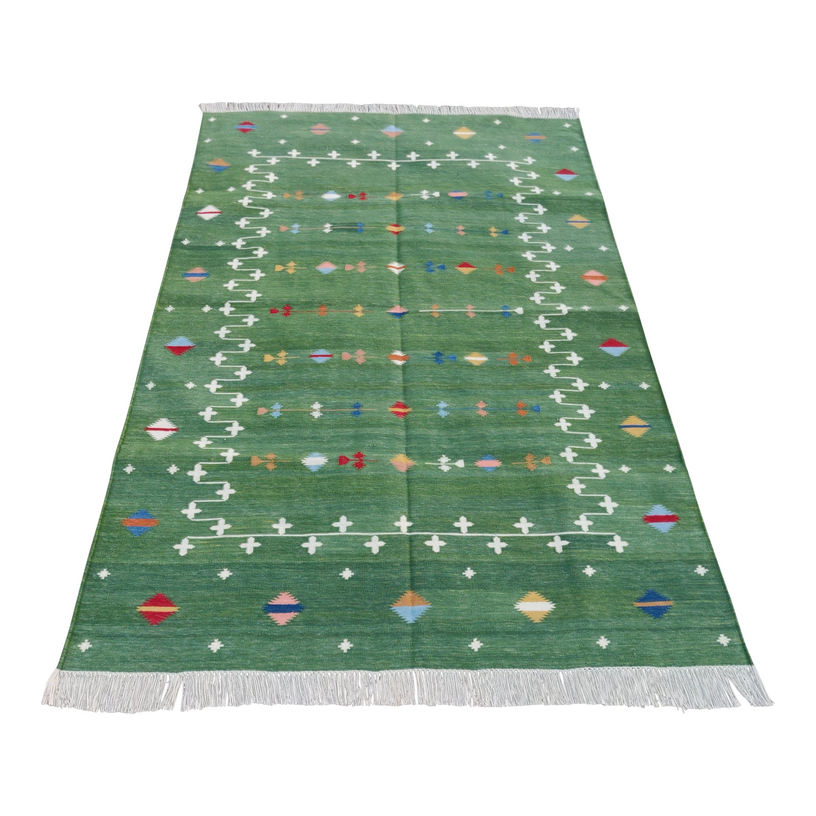 Handmade Cotton Vegetable Dyed Green Shooting Star Rug 4x6 | Chairish