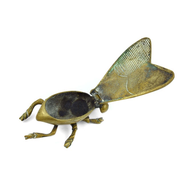 Mid 20th Century Solid Brass Fly Bug Ashtray With Match Stricker | Chairish
