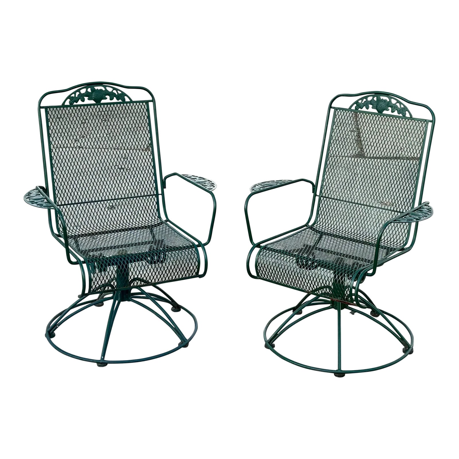 Vintage Green Wrought Iron Patio Swivel Rocker Chairs - Set of 2 | Chairish