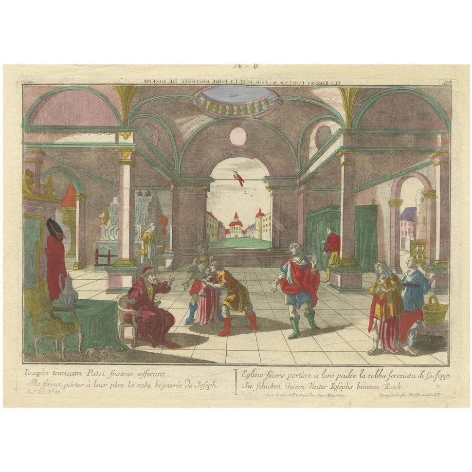 Probst, Joseph's Robe Shown to Jacob, 1770, Hand-Colored Print | Chairish