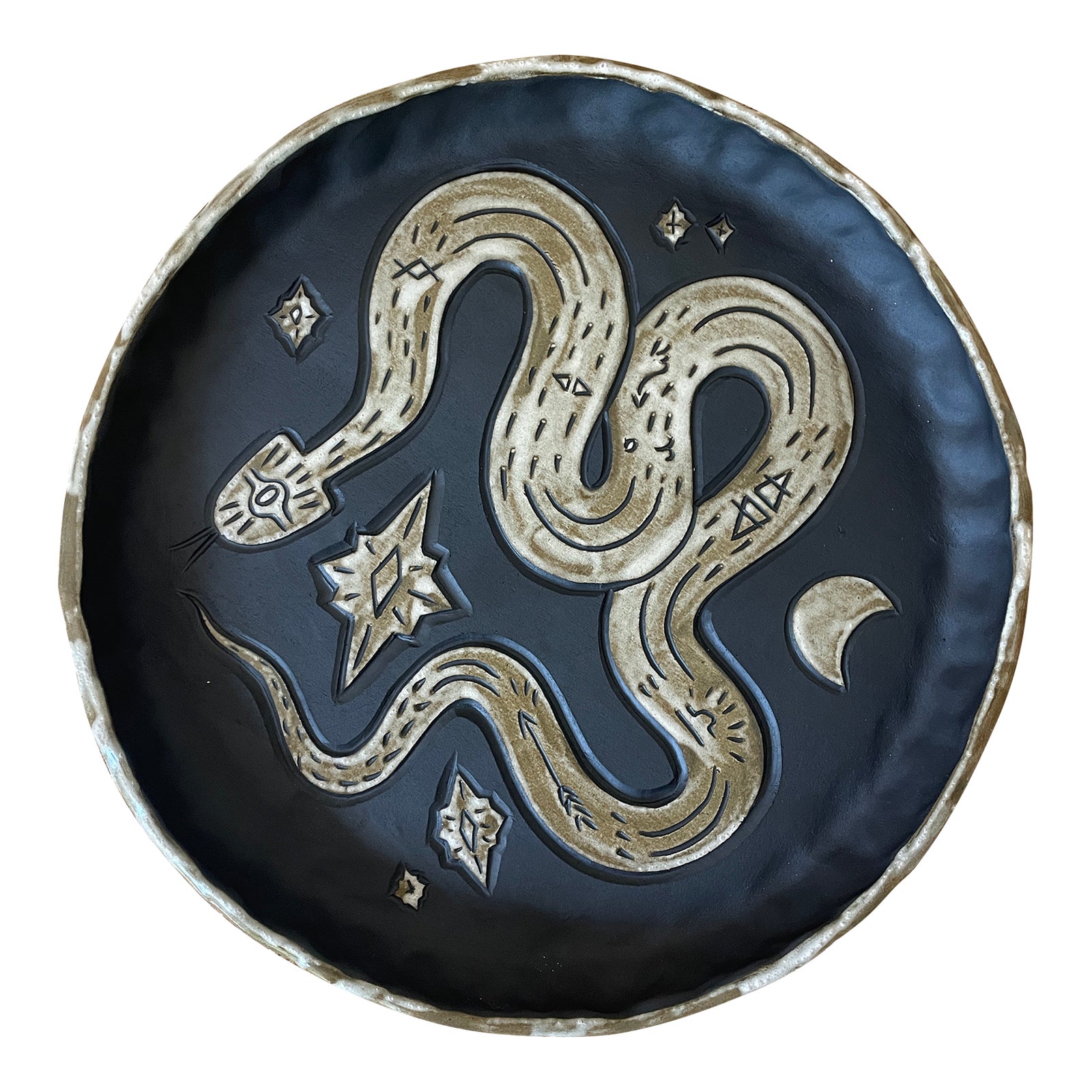 Ceramic Snake Plate - Black and White Pottery | Chairish