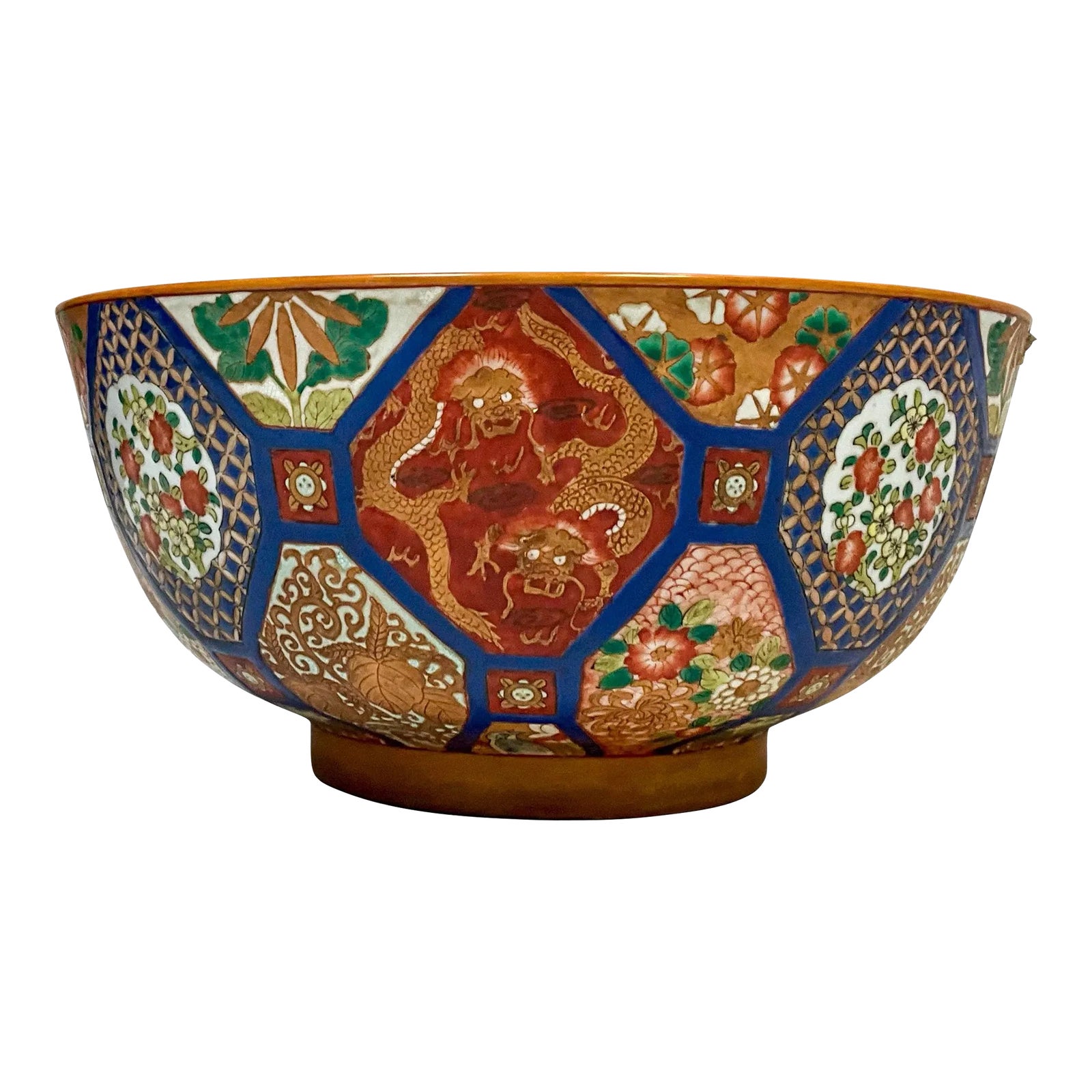 Large Scale Chinese Export Style Blue & Orange Center Table Bowl W ...