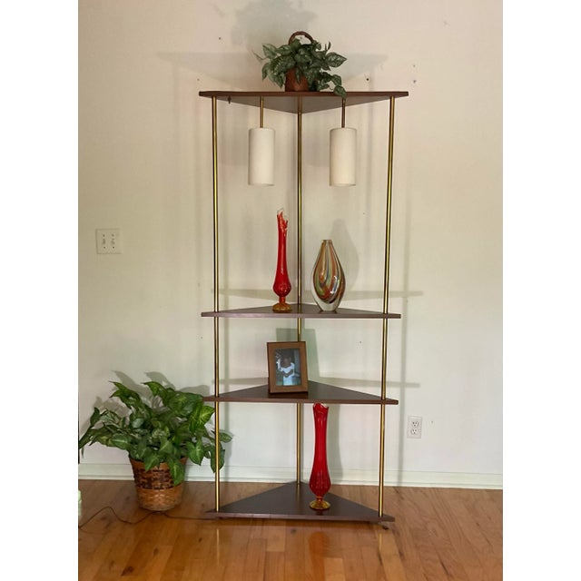 Mid Century Modern Lighted Angled Corner Display Shelf Unit Walnut ...