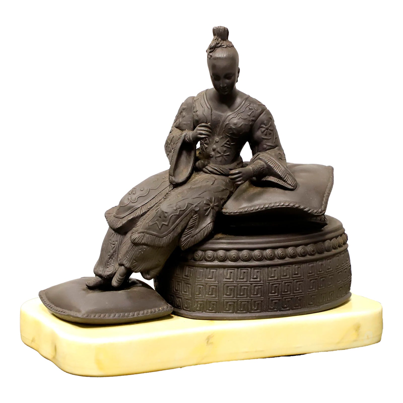 Mottahedeh Italian Black Basalt & Porcelain Reclining Woman Sculpture ...