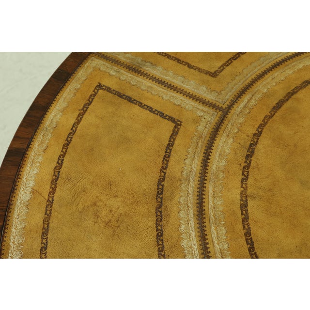Regency Style Round Leather Top Walnut Center Table | Chairish