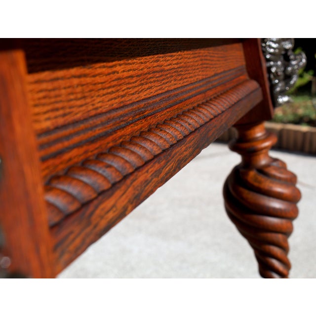 Antique Renaissance Revival Carved Oak Writing Table / Desk With Bronze ...