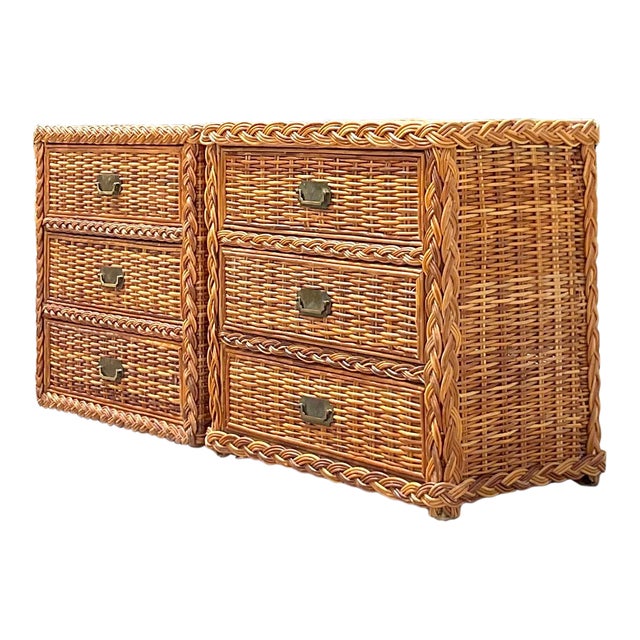 1980s Vintage Coastal Woven Rattan Chest of Drawers - a Pair | Chairish