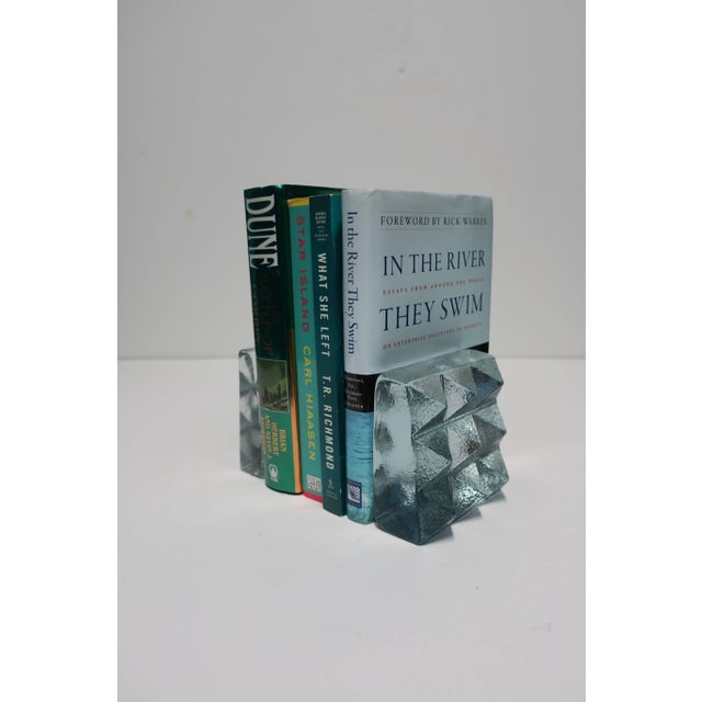 Ice Blue Blenko Glass Pyramid Bookends, Pair | Chairish