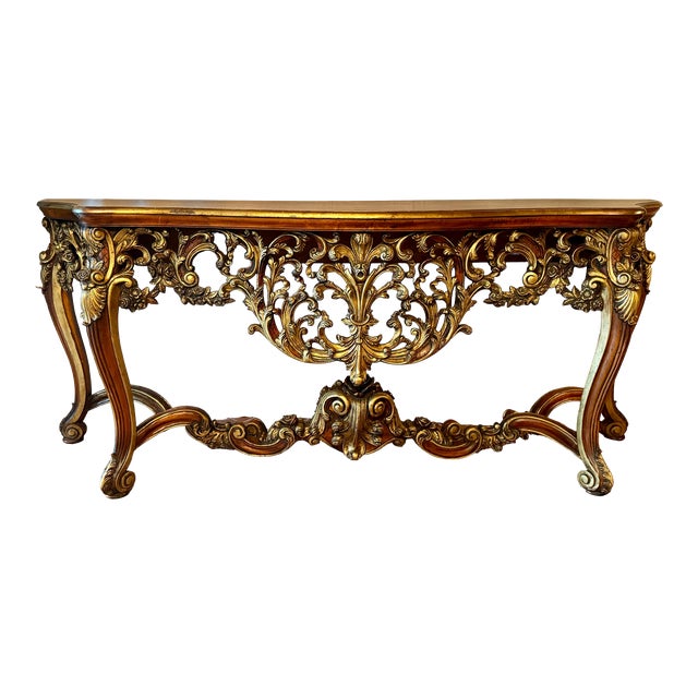 Vintage Italian Rococo Style Giltwood Console Table | Chairish