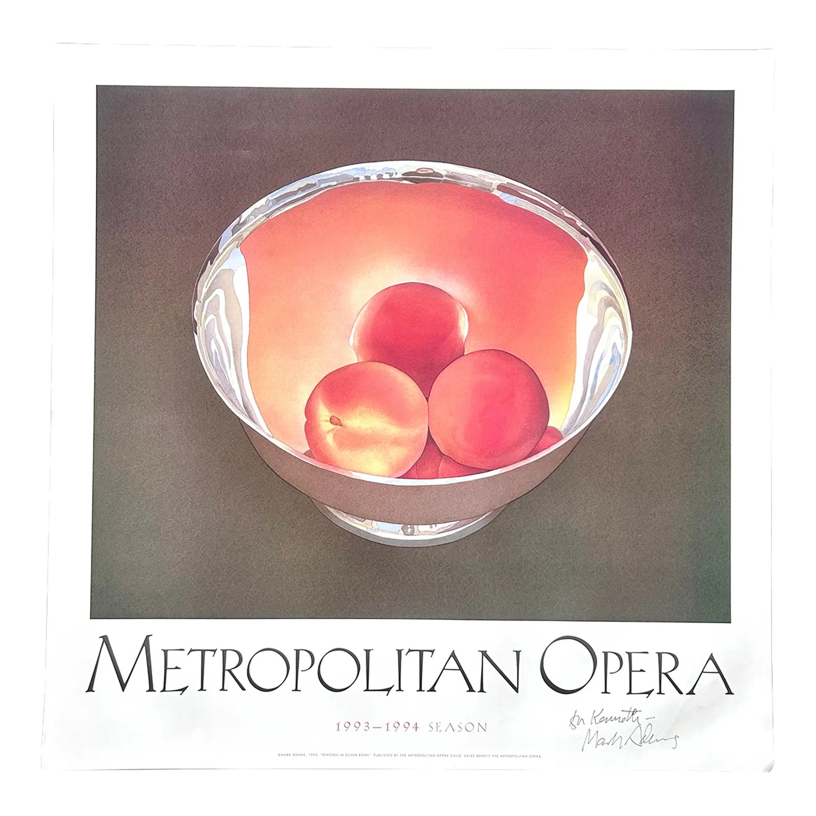 Vintage “Peaches in a Silver Bowl” Signed by Artist Mark Adams ...