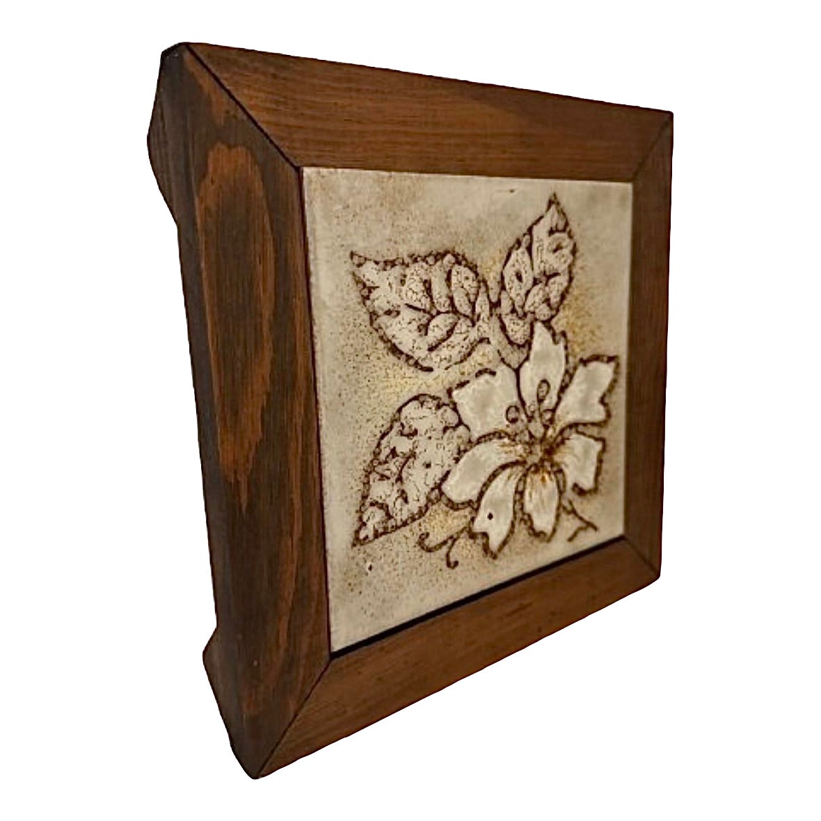 Mid-Century S. Marco Ceramic Floral Tile in Wood Frame, Made in Italy ...