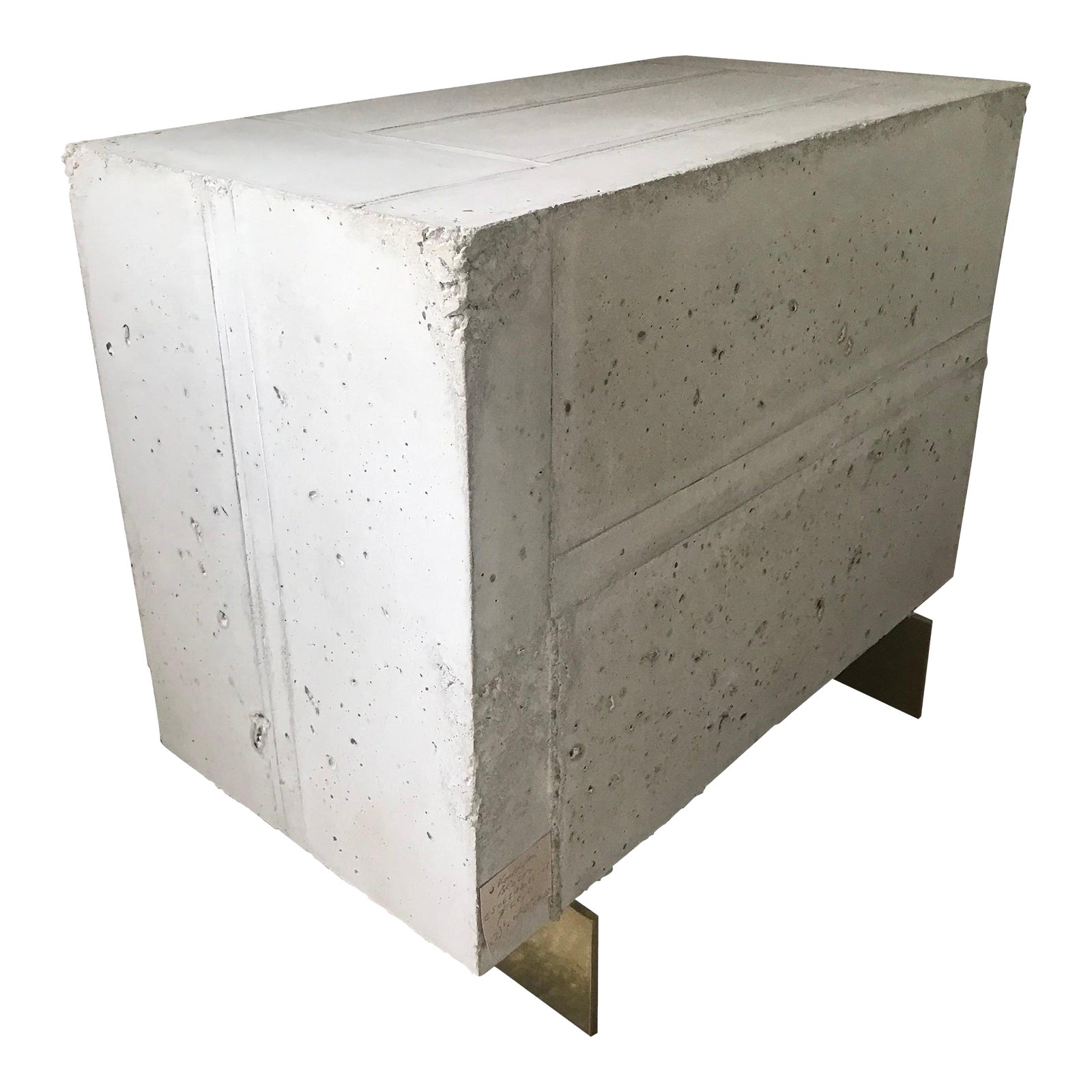 21 Century Brutalist Concrete Block Side Table with Brass Feet by E ...