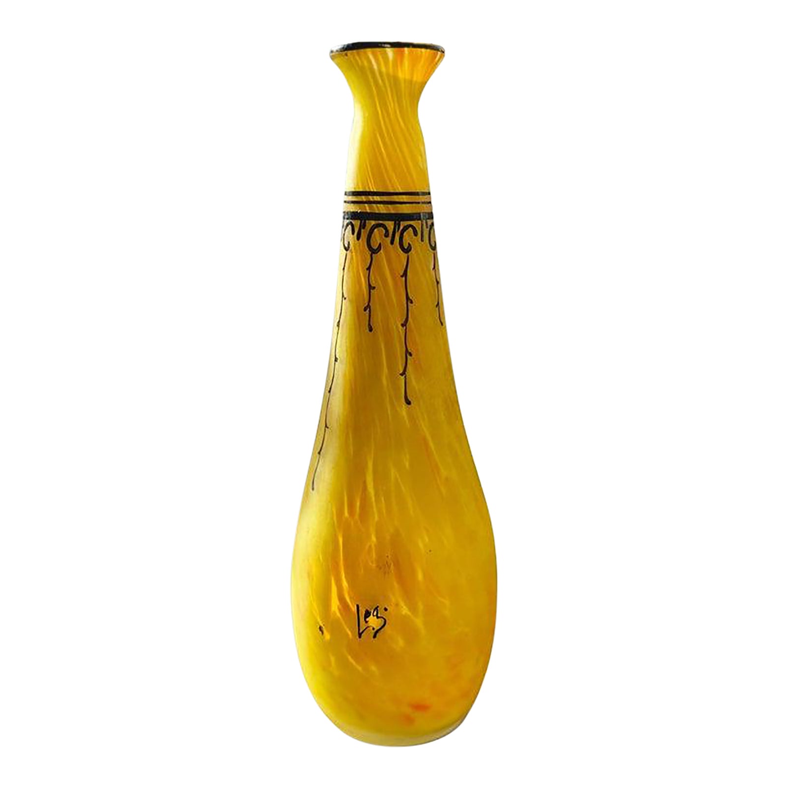 Art Nouveau Yellow Cased-Glass Bud Vase, Signed Legras, France c.1900 ...