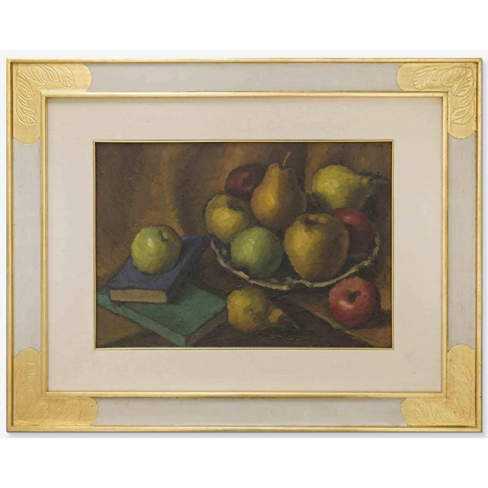 Still Life with Books and Pears, Oil Painting, Mid-20th Century | Chairish