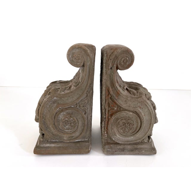 Vintage Scroll Acanthus Leaf Pottery Bookends | Chairish