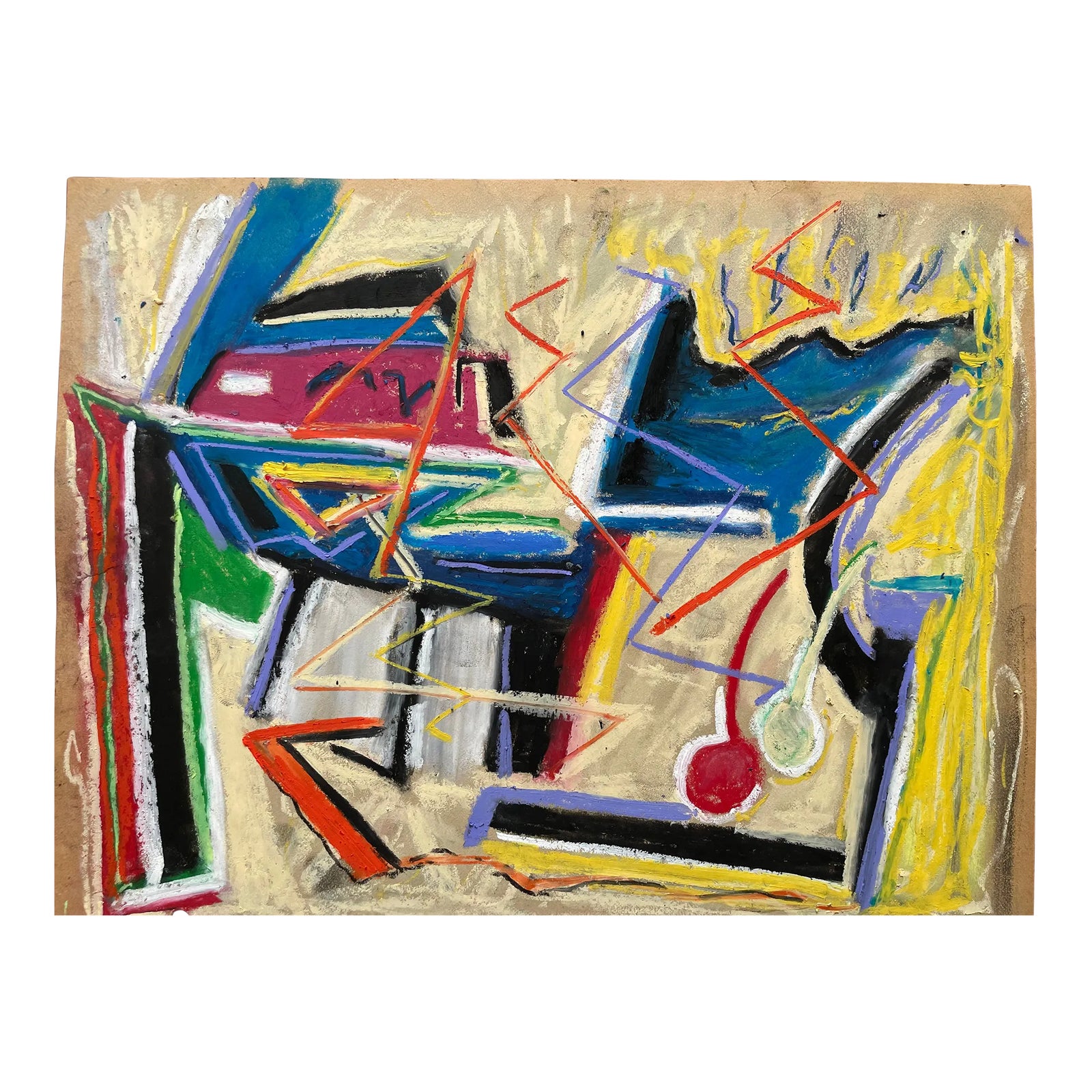 Abstract Cubism Original Oil Pastel Painting by John Schwab | Chairish