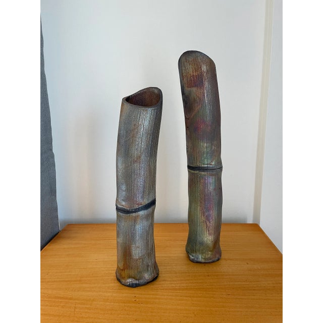 1990s Matthew Lovein Raku Studio Pottery Vessels - Set of 2 | Chairish