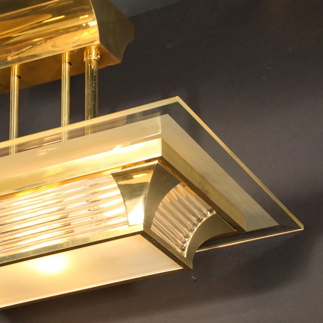 Art Deco Machine Age Polished Brass Glass Rod Chandelier by Petitot ...