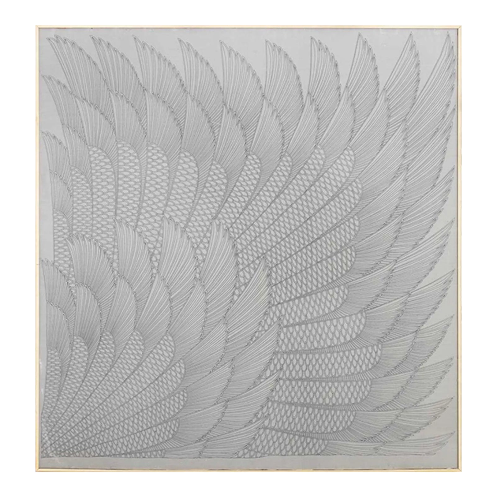 Art Deco Manner Wings Silkscreen on Textile | Chairish