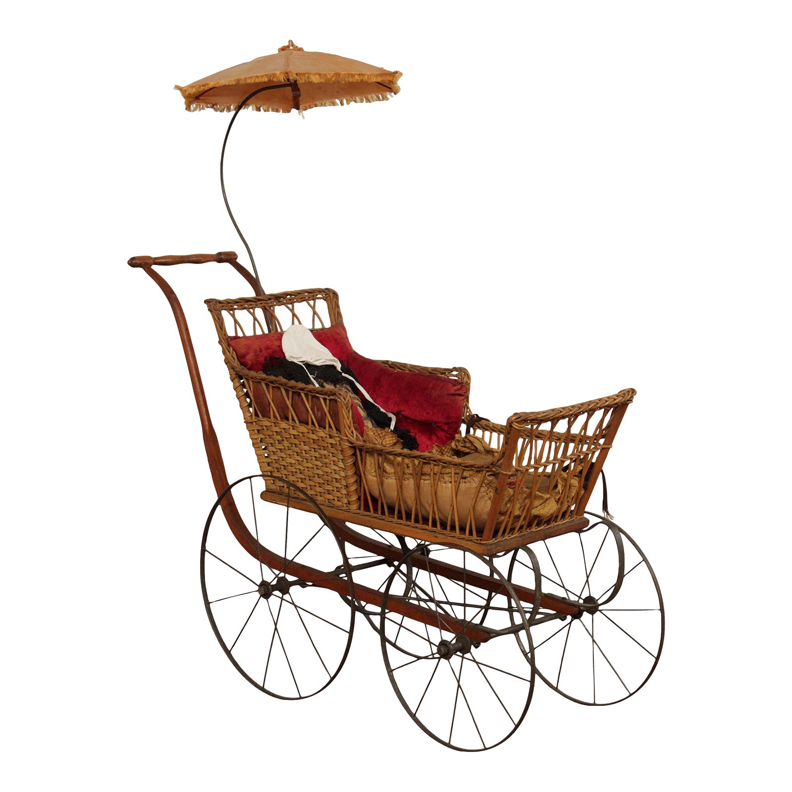 Antique Victorian Wicker Carriage Stroller with Umbrella | Chairish