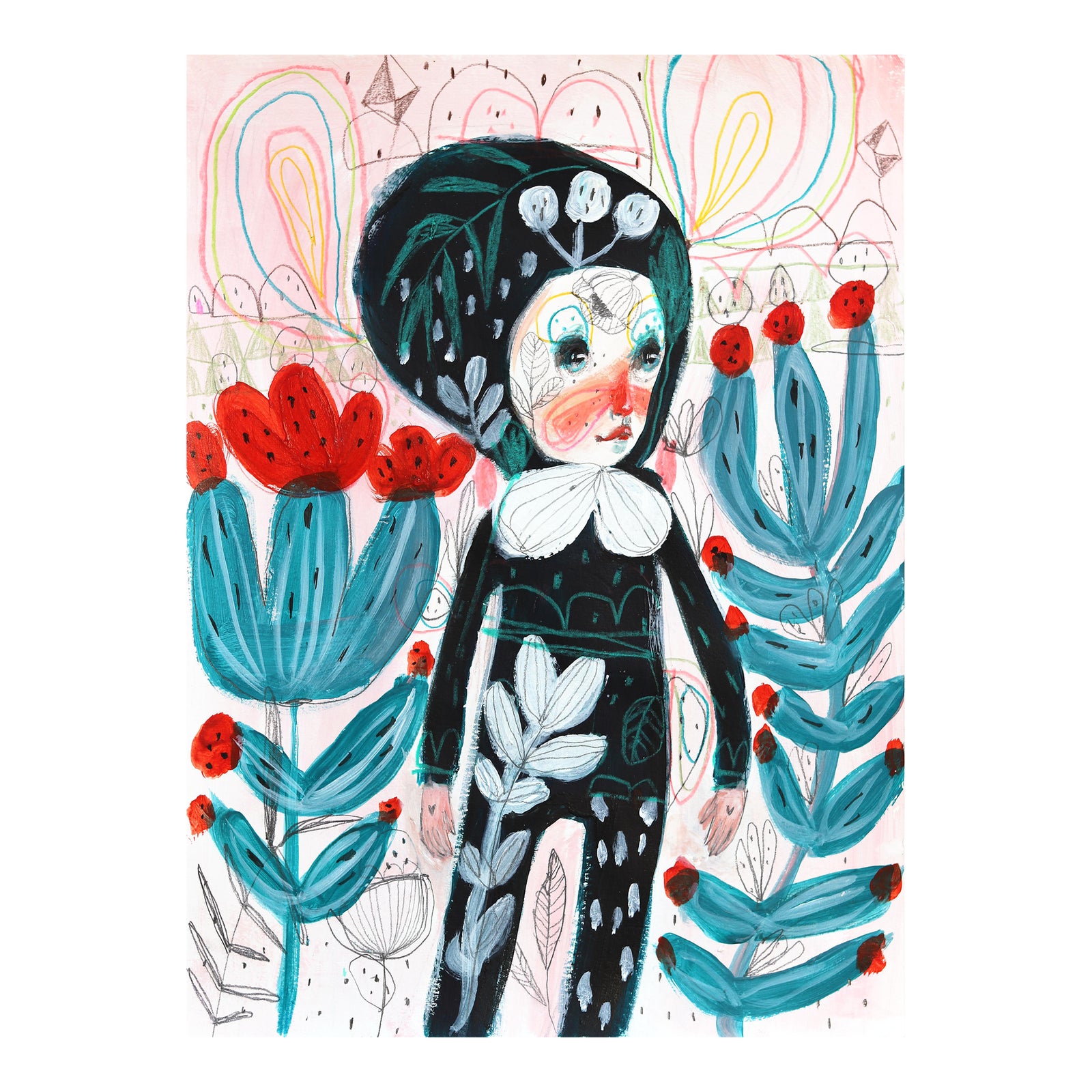 Blue Flowers and Colored Threads - Whimsical Fantasy Figurative Art on ...